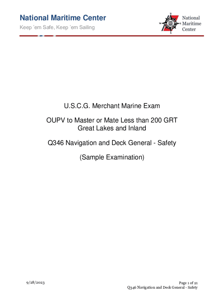 Fillable Online USCG Merchant Marine Exam OUPV to Master or Mate Less ...