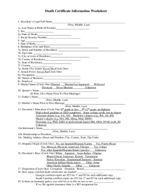 Fillable Online Death Certificate Information Worksheet Fax Email Print ...