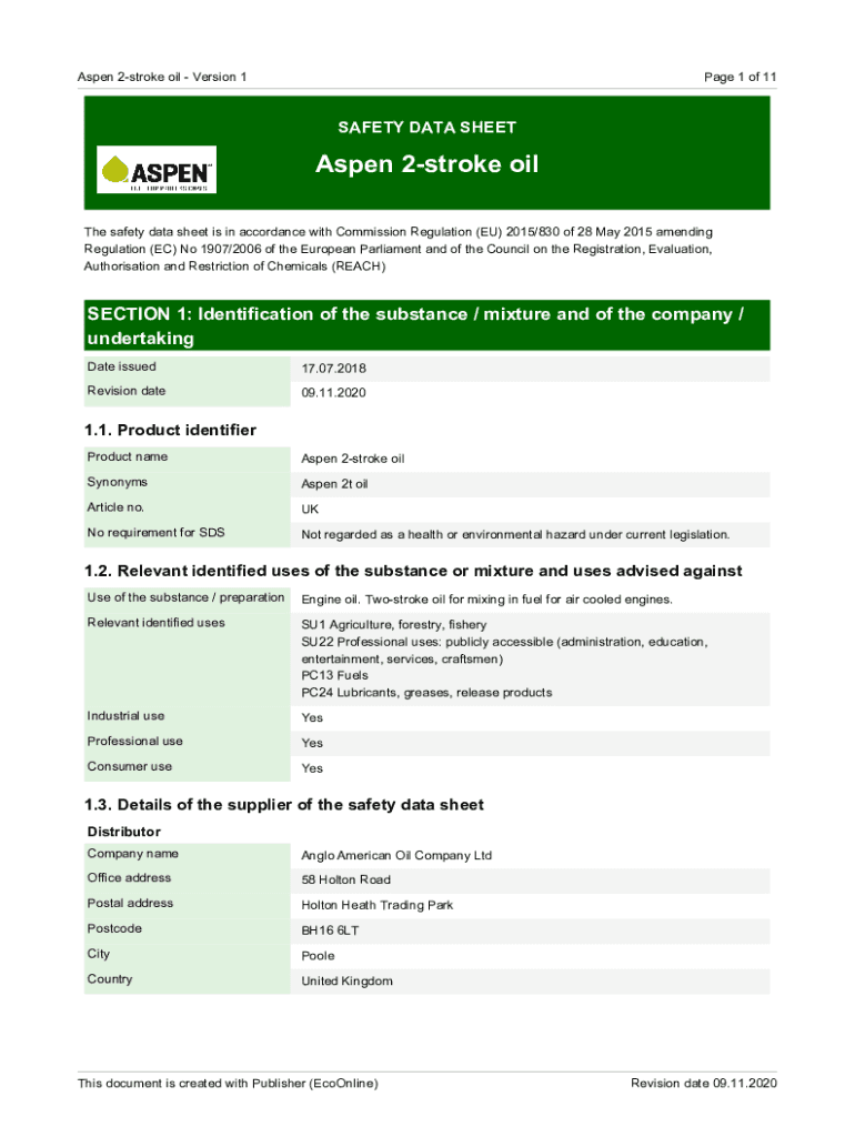 Fillable Online SAFETY DATA SHEET 2T Universal Two Stroke Oil Fax Email ...
