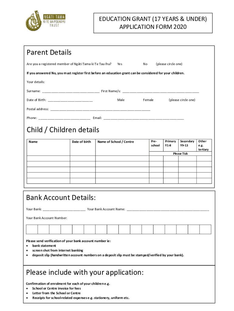 Fillable Online Parent Details Child / Children details Bank Account ...