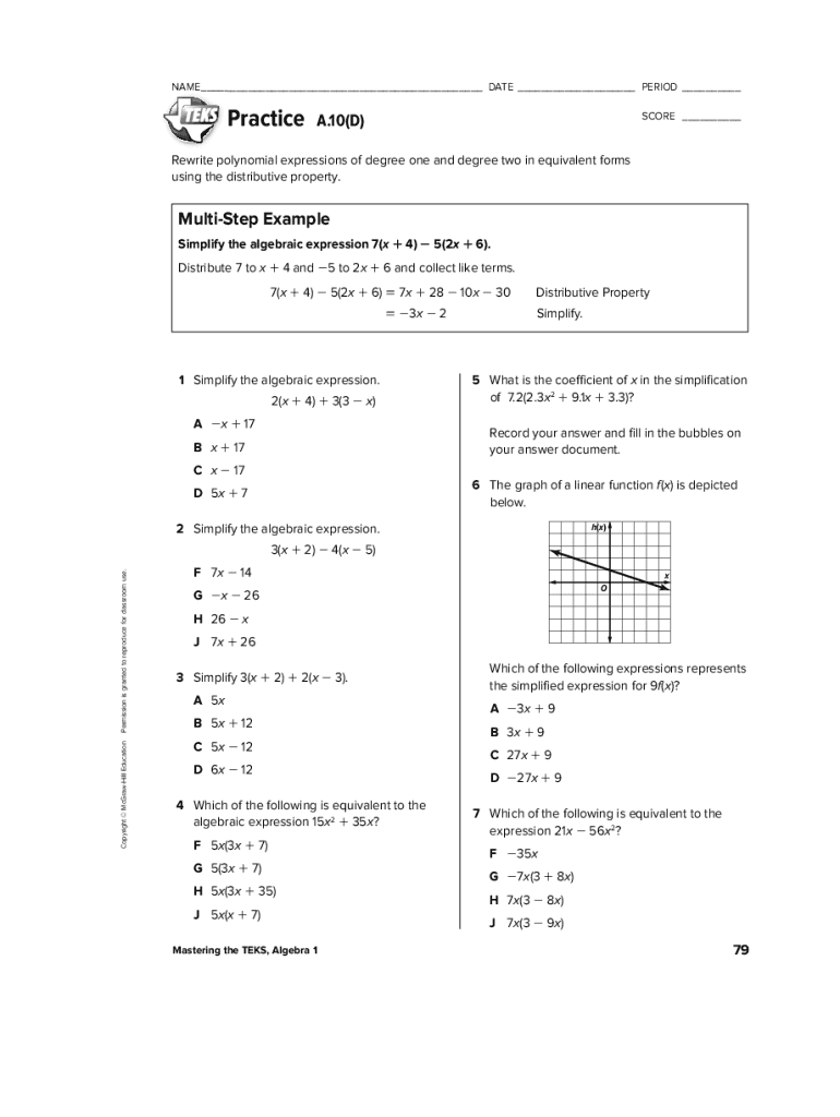 Fillable Online Algebra 1 Distributive Property Worksheet (PDF) Fax ...
