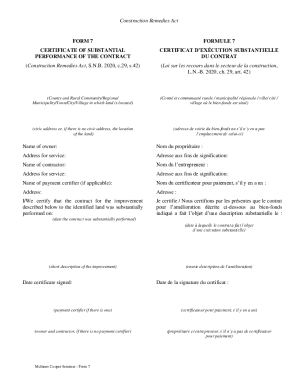 Remplissable En Ligne Construction Remedies Act FORM 7 CERTIFICATE OF ...