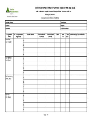 Fillable Online Junior Achievement Primary Programme Request Form Fax ...