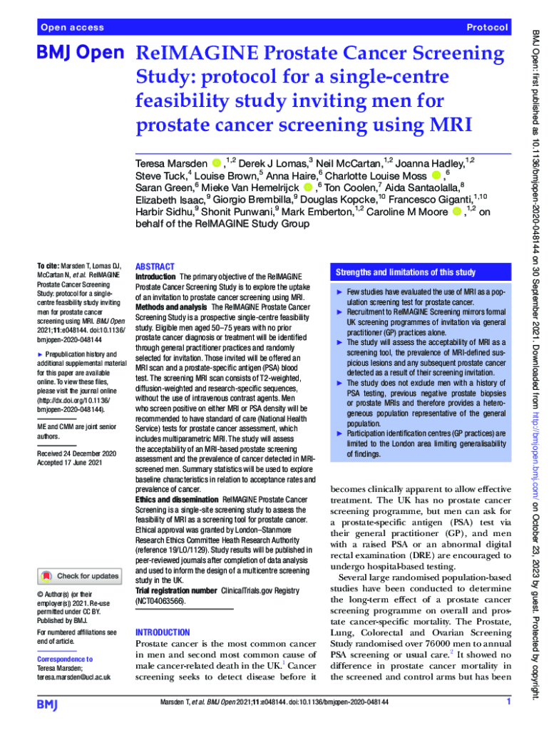 Fillable Online ReIMAGINE Prostate Cancer Screening Study: protocol for ...