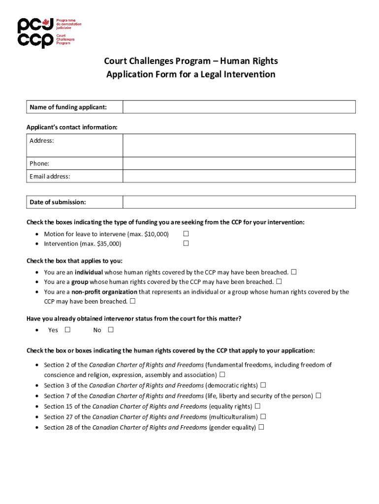 Fillable Online Human Rights Application Form for a Legal Intervention ...