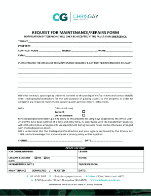 Fillable Online REQUEST FOR MAINTENANCE/REPAIRS FORM Fax Email Print ...