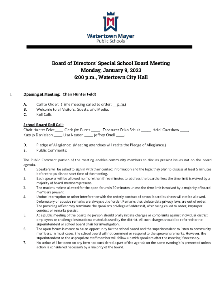 Fillable Online Chair Hunter Feldt, Clerk Jim Burns , Treasurer Erika ...