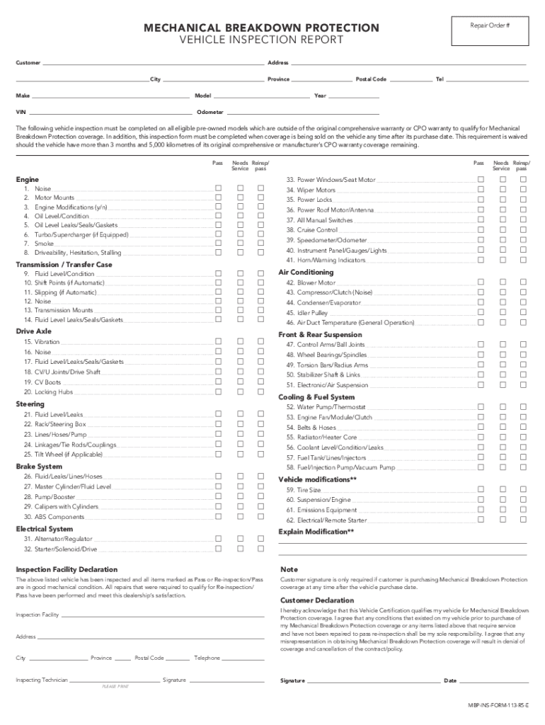 Fillable Online Mechanical Warranty & Service Contract Inspections Fax Email Print - pdfFiller