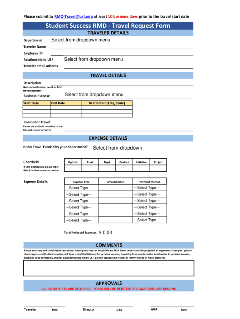 Fillable Online Student Success RMD Travel Form Fax Email Print - pdfFiller