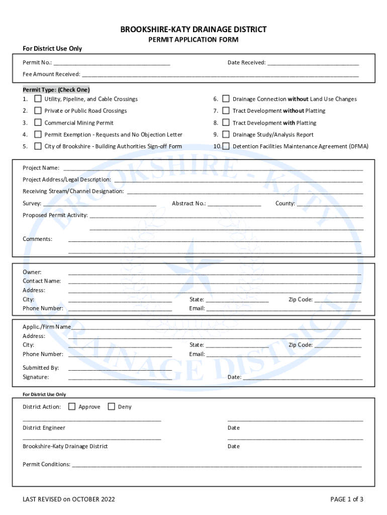 Fillable Online Brookshire-Katy Drainage District - Permit Application ...
