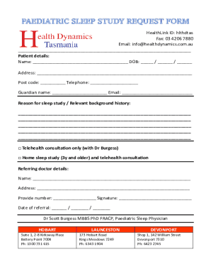 Fillable Online PAEDIATRIC SLEEP STUDY REQUEST FORM Fax Email Print ...