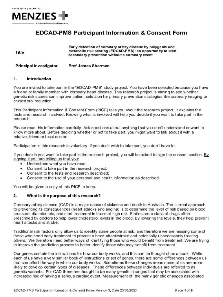 Fillable Online EDCAD-PMS Participant Information Sheet and Consent ...