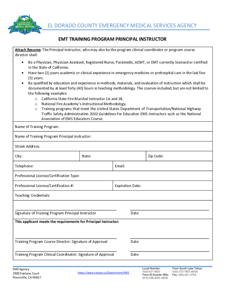 Fillable Online emt training program course clinical coordinator form ...