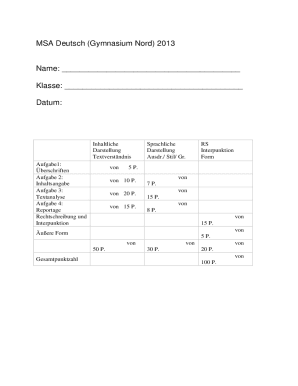 Ausfüllbar Online MSA Deutsch (Gymnasium Nord) Name: Klasse: Datum ...