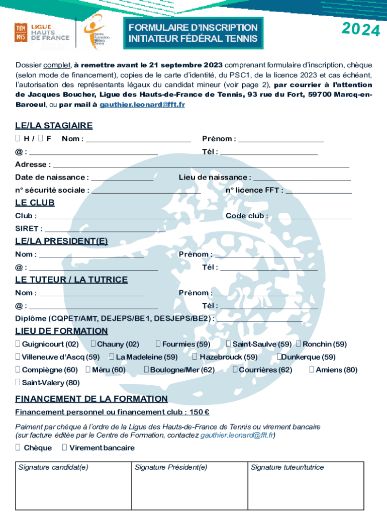 Remplissable En Ligne INITIATEUR FDRAL TENNIS Fax Email Imprimer - pdfFiller