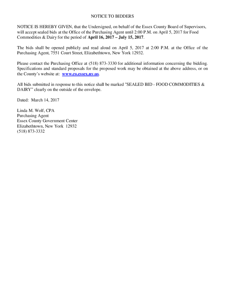 Fillable Online NOTICE TO BIDDERS NOTICE IS ... Fax Email Print - pdfFiller