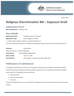 Fillable Online submission-form-religious-discrimination-bill Fax Email Print - pdfFiller