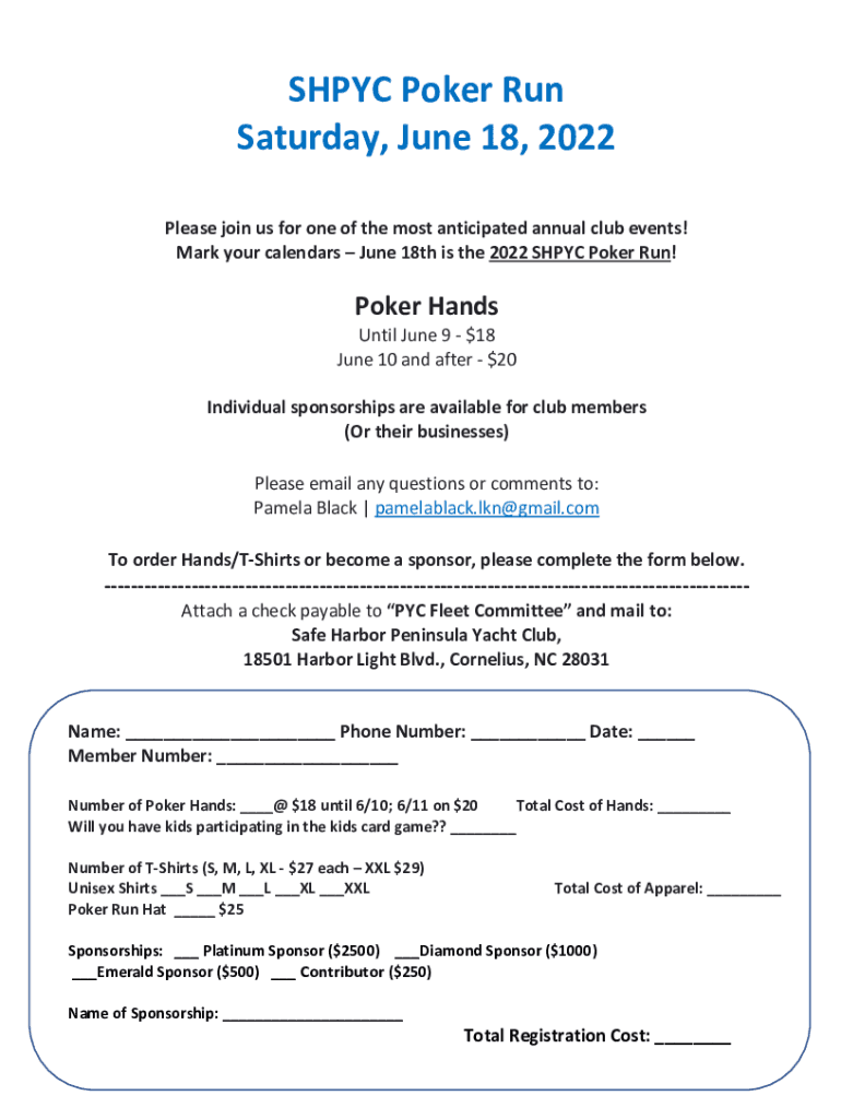 Fillable Online Ted Evans Poker Run - Events - Solomons Island Yacht ...