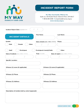Fillable Online INCIDENT REPORT FORM My Way Fax Email Print - pdfFiller