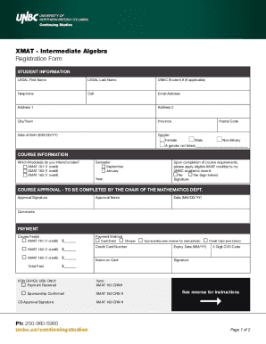 Fillable Online XMAT - Intermediate Algebra Registration Form Fax Email ...