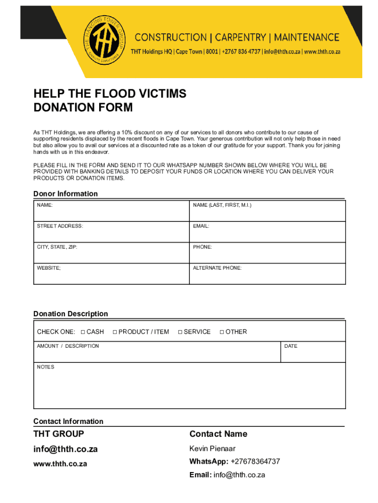 Fillable Online HELP THE FLOOD VICTIMS DONATION FORM Fax Email Print ...