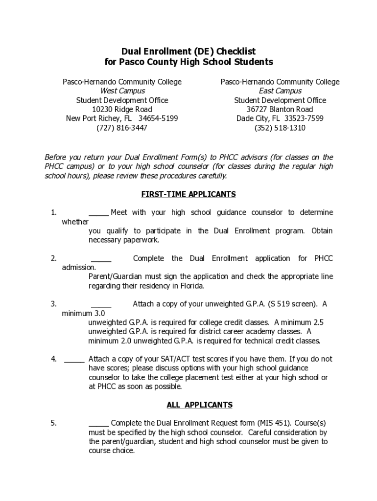 Fillable Online Dual Enrollment Program - Admissions and Student Records Fax Email Print - pdfFiller