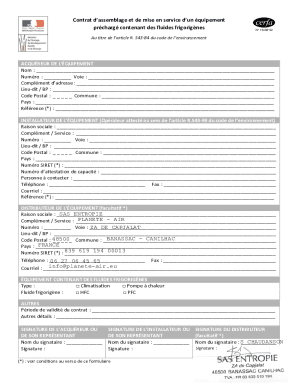 Remplissable En Ligne Carnet Contrats d'Assemblage & Mise en service CERFA n ... Fax Email ...