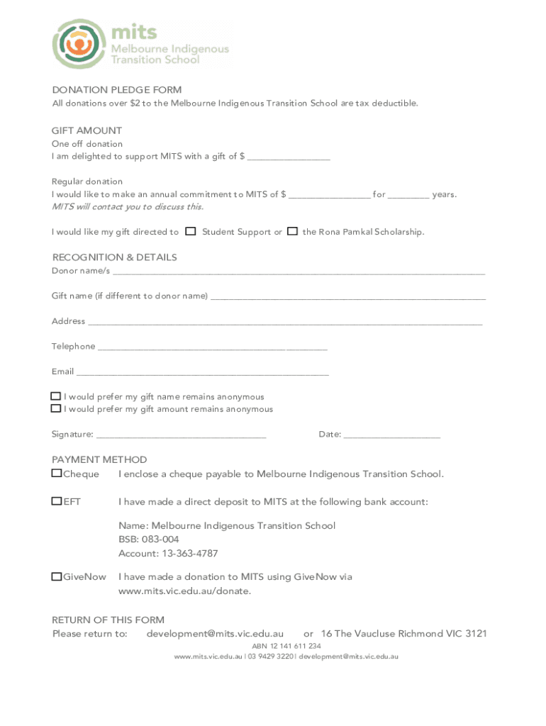 Fillable Online DONATION PLEDGE FORM GIFT AMOUNT ... Fax Email Print ...