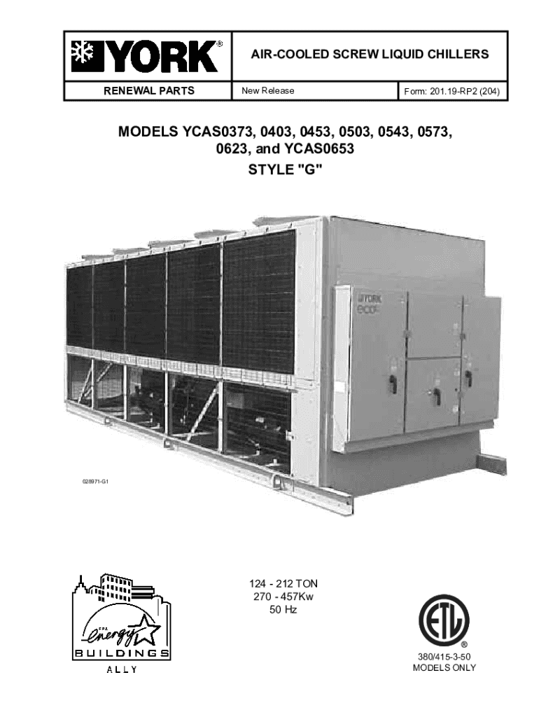 Fillable Online YCAS0373-0653 Style G Air-Cooled Screw Liquid Chiller ...