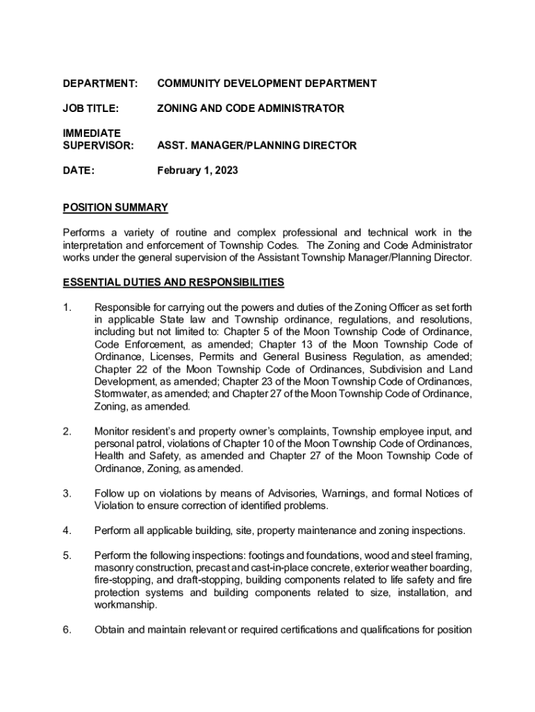 Fillable Online ZONING AND CODE ADMINISTRATOR Fax Email Print - pdfFiller