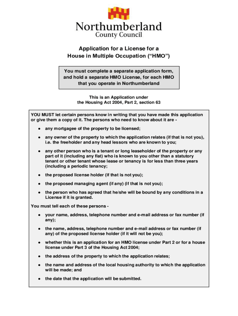 Fillable Online Guidance for completing the HMO application form Fax ...