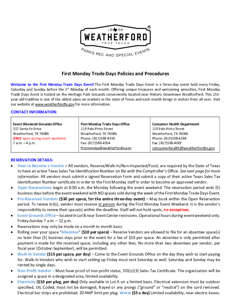 Fillable Online First Monday Trade Days Policies and Procedures ...
