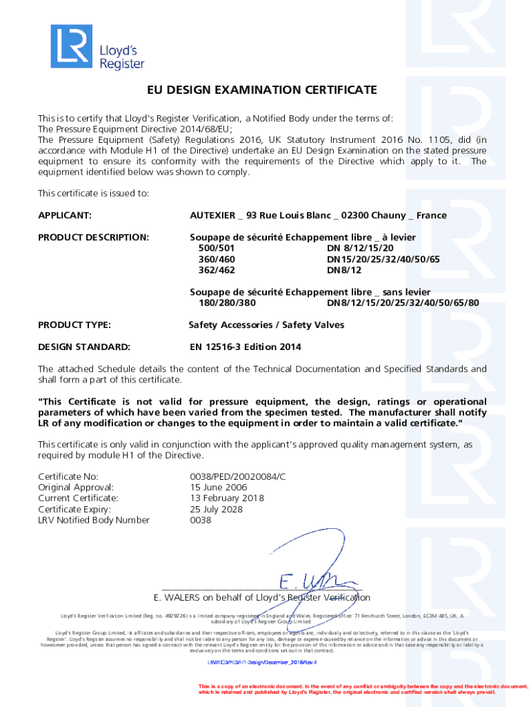 Fillable Online EU TYPE EXAMINATION CERTIFICATE Fax Email Print - pdfFiller