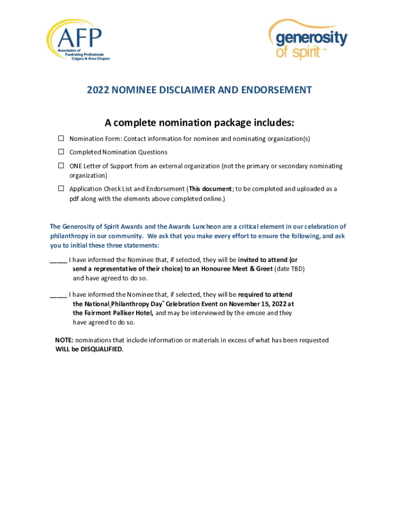 Fillable Online A complete nomination package includes: Fax Email Print ...