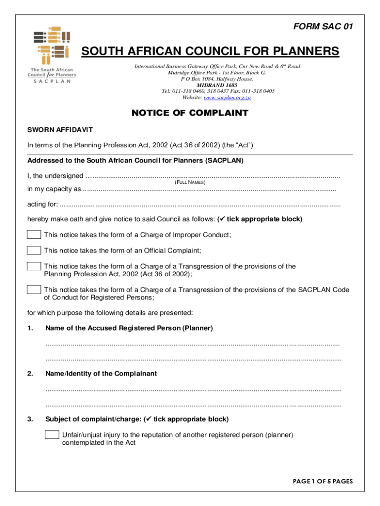 Fillable Online Fillable Online SOUTH AFRICAN COUNCIL FOR ... Fax Email ...