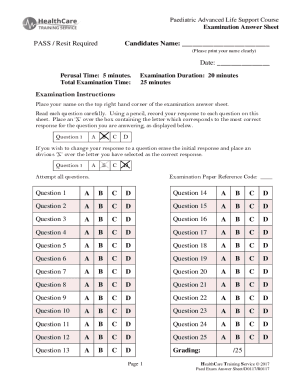 Fillable Online Examination Instructions: Question 1 A B C D Question ...