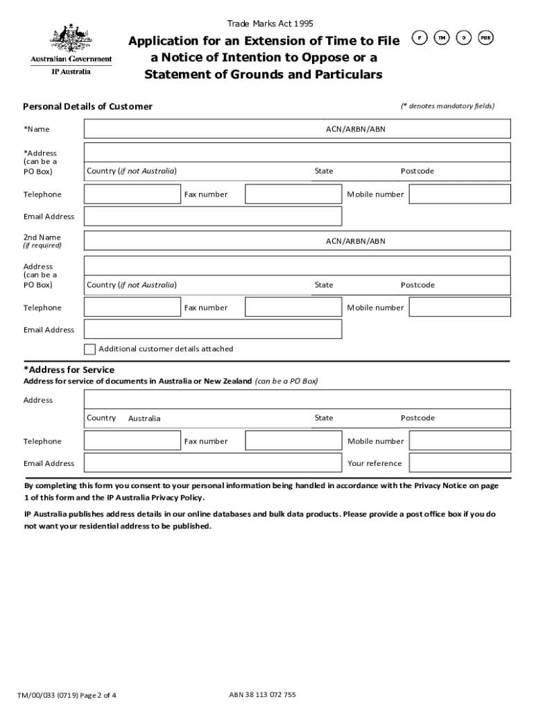 Fillable Online Application for an Extension of Time to File a Notice ...