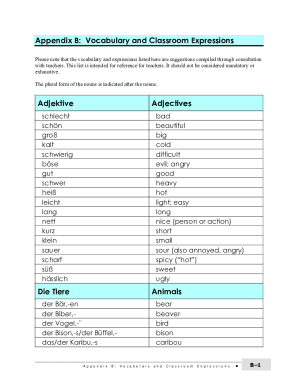 Ausfüllbar Online Appendix B: Vocabulary and Classroom Expressions Fax ...