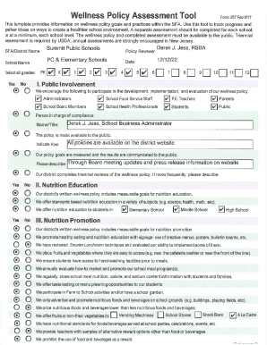 Fillable Online Wellness Policy Assessment Tool Form 367 Rev8/17 Fax ...