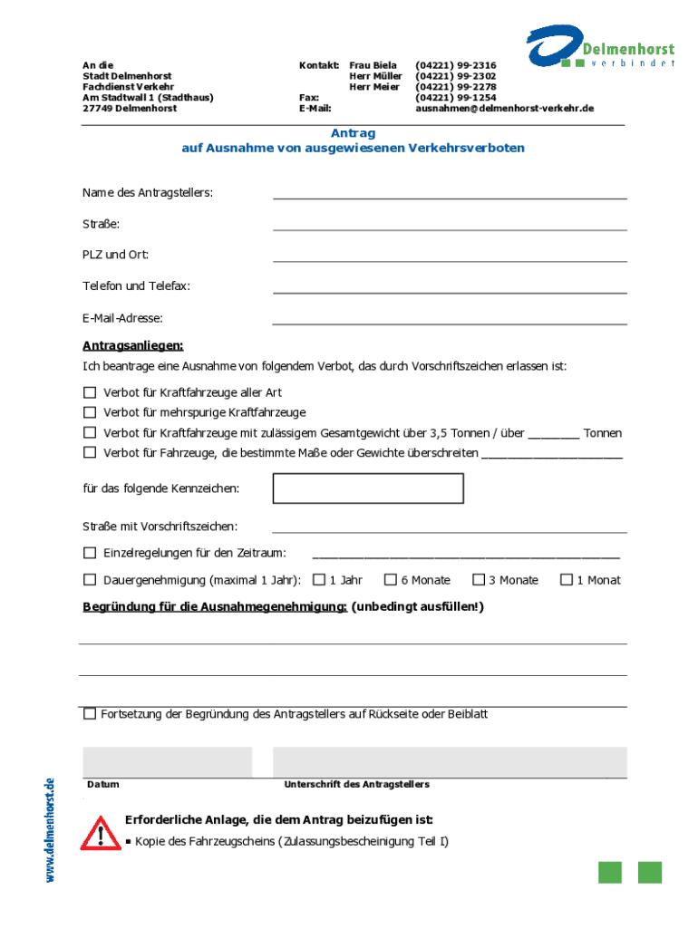 Ausfüllbar Online Antrag auf Ausnahme von ausgewiesenen ...