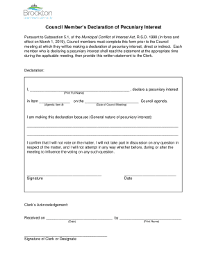 Fillable Online Council Member's Declaration of Pecuniary Interest Fax Email Print - pdfFiller