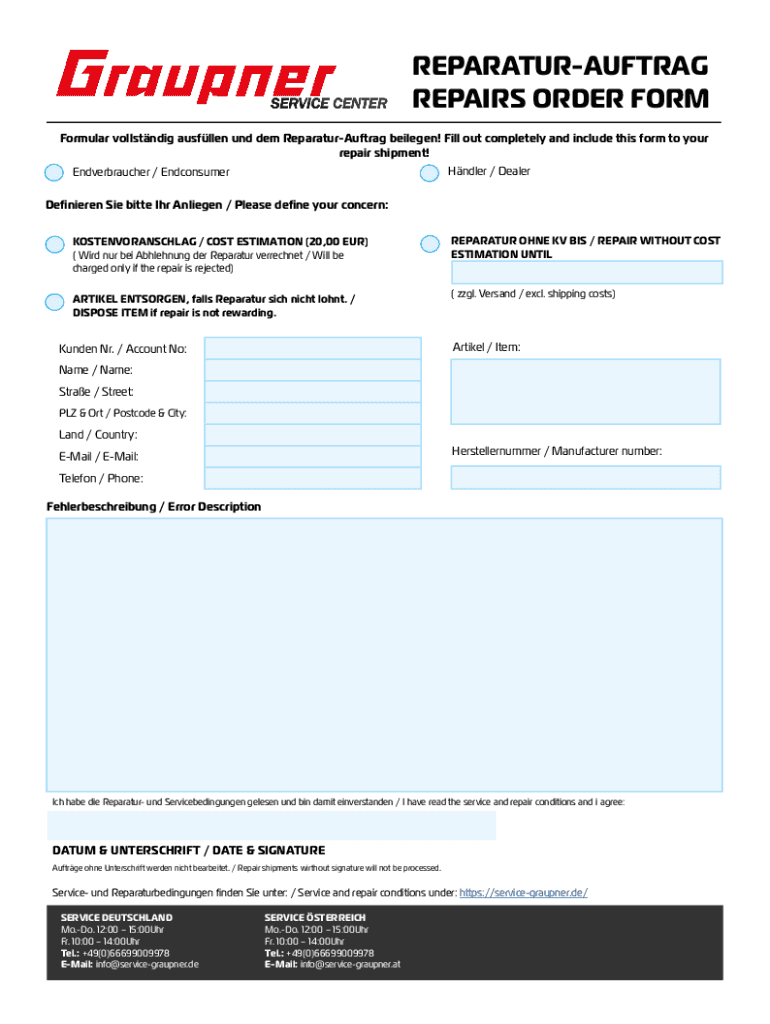 Ausfüllbar Online REPARATUR-AUFTRAG REPAIRS ORDER FORM Fax Email ...