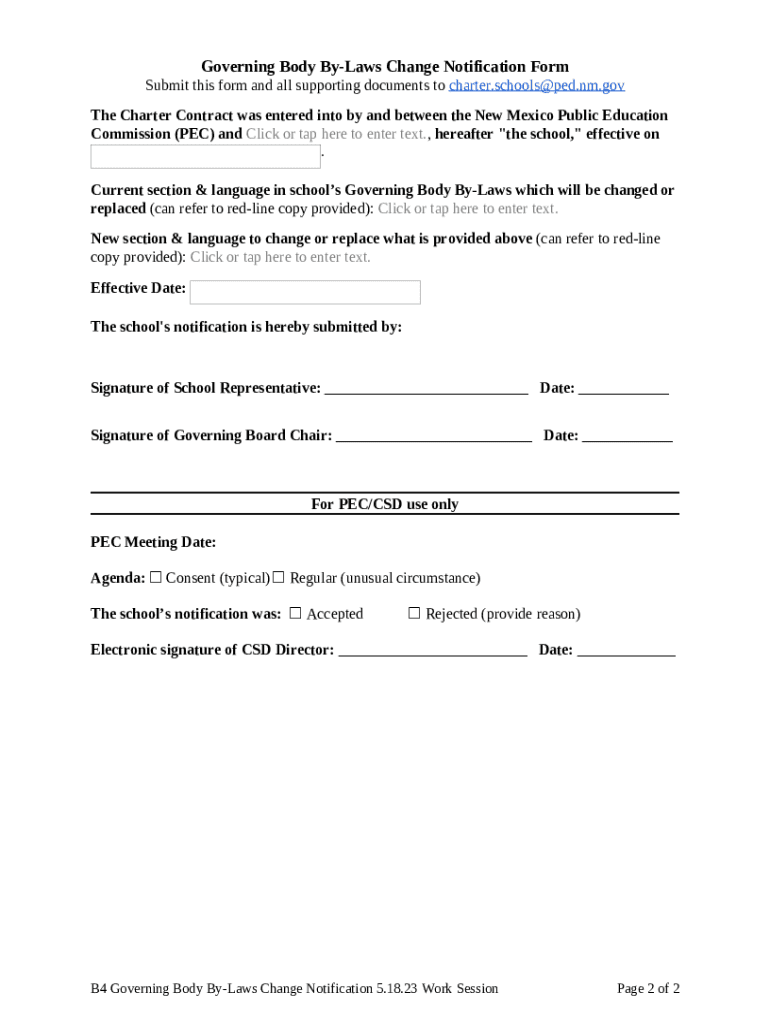 Governing Body By-Laws Change Notification Instructions Doc Template ...