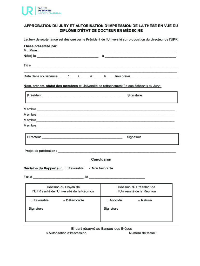 Remplissable En Ligne approbation du jury et autorisation d'impression de la thse en ... Fax ...