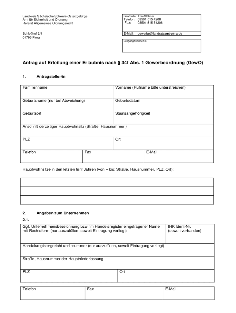 Ausfüllbar Online Antrag-auf-Erteilung-einer-Erlaubnis-nach-34c-GewO- ... Fax Email Drucken ...