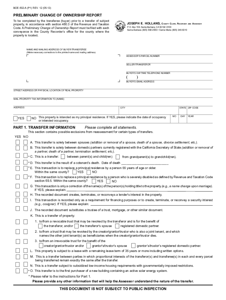 Fillable Online Preliminary Change of Ownership Report - San Joaquin ...