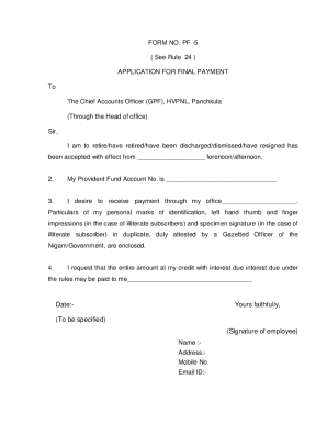 Fillable Online FORM NO PF-5 Fax Email Print - pdfFiller