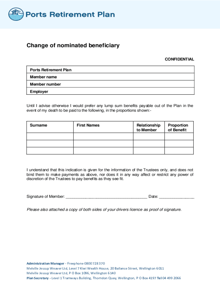 Fillable Online Pre-Retirement Lump-Sum Beneficiary Designation ...