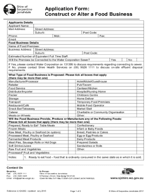 Fillable Online Application Form: Construct or Alter a Food Business ...
