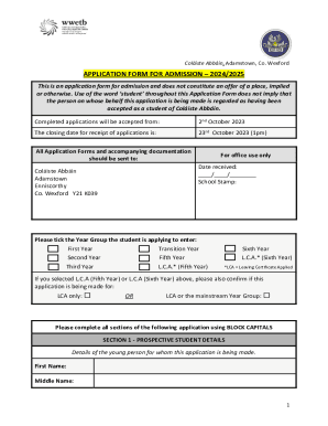 Fillable Online APPLICATION FORM FOR ADMISSION2024/2025 LCA only: Fax ...